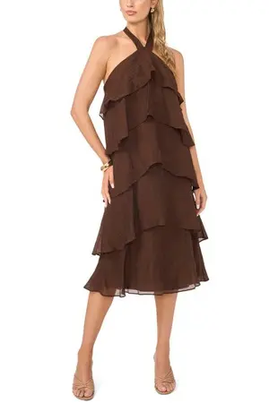 Vince Camuto Tiered Halter Midi Dress - Mocha