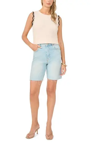 Vince Camuto Sleeveless Scalloped Tweed Top