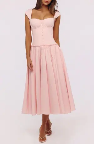 samaria fit & flare midi cocktail dress House Of Cb Samaria Corset Fit & Flare Midi Cocktail Dress - Raspberry