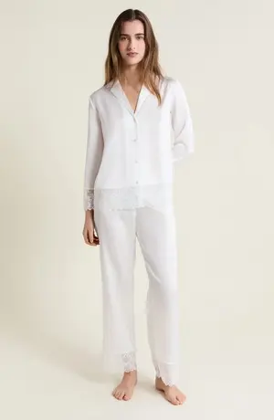 ETAM Rencontre Lace Trim Chemise Button-up Pajama Shirt