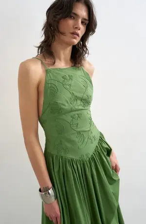 Topshop Embroidered Cotton Maxi Dress