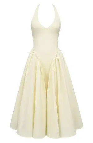 House Of Cb Marilyn Halterneck Cotton Blend Midi Dress - Lemon
