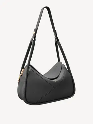 MI BOLSA LONDON Carnaby Genuine Pebble Leather Shoulder Bag - Black