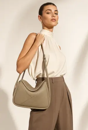 MI BOLSA LONDON Carnaby Togo Leather Shoulder Bag - Grey