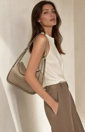 MI BOLSA LONDON Carnaby Togo Leather Shoulder Bag - Grey