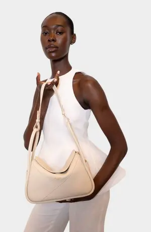 MI BOLSA LONDON Carnaby Genuine Pebble Leather Shoulder Bag - White