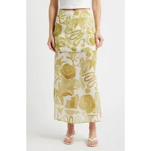 A.REN Irisa Print Linen Maxi Skirt - Light Olive