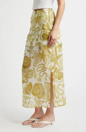 A.REN Irisa Print Linen Maxi Skirt