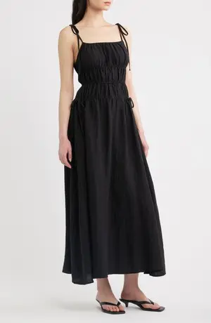 A.REN Novella Tie Strap Linen Maxi Dress