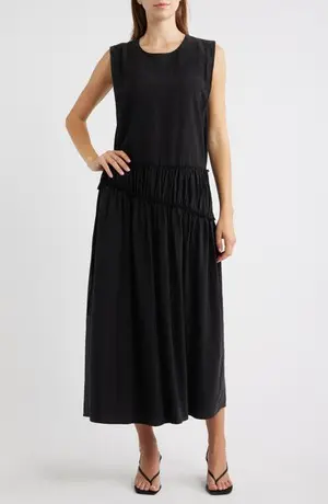 A.REN Aisling Maxi Dress With Asymmetric Shirring And Tie Detail - Black