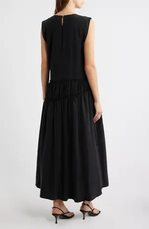 A.REN Aisling Maxi Dress With Asymmetric Shirring And Tie Detail - Black