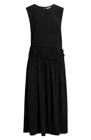 A.REN Aisling Maxi Dress With Asymmetric Shirring And Tie Detail - Black