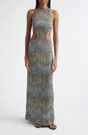 Missoni Metallic Cutout Dress - Multi Brown Blue White
