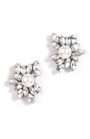 Deepa Gurnani Sahana Imitation Pearl Stud Earrings - Silver