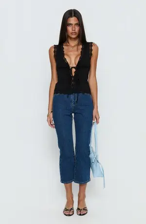 Princess Polly Kerena Lace Trim Tie Front Cotton Top