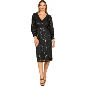 LARA NEW YORK Embellished Beaded A-line Midi Dress - Black