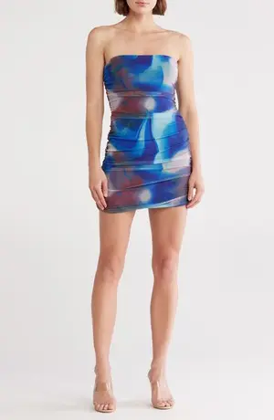Princess Polly Micah Strapless Mesh Minidress - Blue Multi