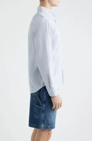 CORRIDOR Stripe Cotton Button-down Oxford Shirt - Blue