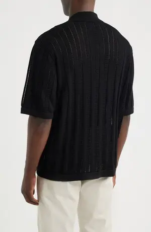 CORRIDOR Pointelle Stripe Organic Cotton Sweater Polo