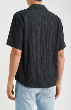CORRIDOR Paisley Embroidered Cotton Camp Shirt - Black