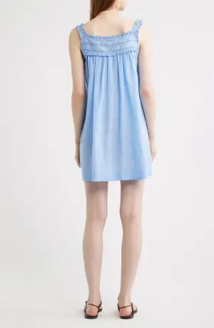 DÔEN Bea Pleat & Lace Detail Ramie Mini Dress