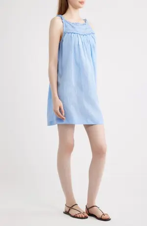 DÔEN Bea Pleat & Lace Detail Ramie Mini Dress