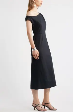 Nordstrom Linen Blend Off-the-shoulder Midi Dress - Black