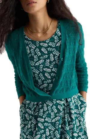 SEASALT CORNWALL Sweet Day Pointelle Organic Cotton Cardigan - Knit Melange Deep Dive