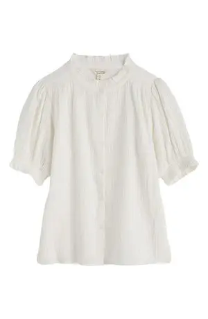 SEASALT CORNWALL Organic Cotton Button-up Top With Ruffle Trim