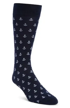 NORDSTROM Anchor Pattern Cotton Blend Dress Socks