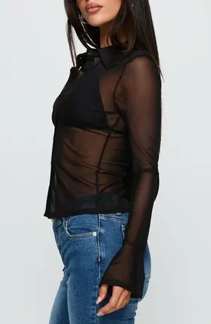 Princess Polly Sheer Long Sleeve Shirt With Pointed Collar