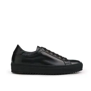 TIANNIA BARNES R. Alexander Lace Up Sneakers With Snakeskin Detailing - Black