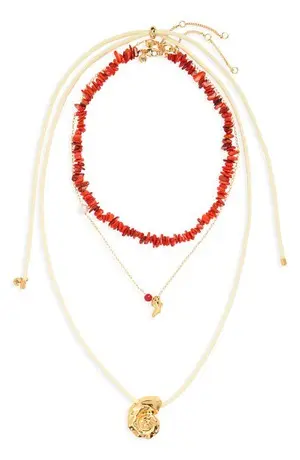 Madewell Set Of 3 Pukka Shell Necklaces - Enamel Red
