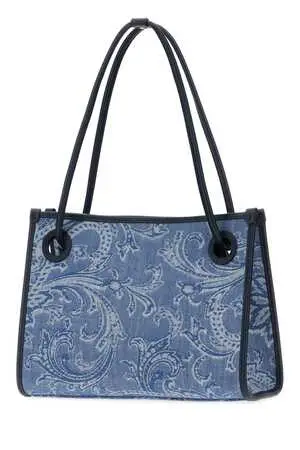 Etro Embroidered Denim Small Eyes Shopping Bag - Multicolor