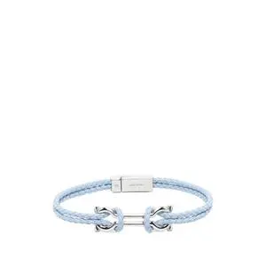 FERRAGAMO Gancini Braided Leather Bracelet - Blue