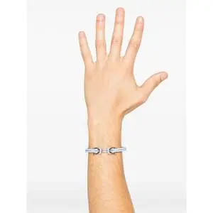 FERRAGAMO Gancini Braided Leather Bracelet - Silver
