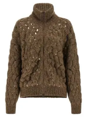 Brunello Cucinelli Dazzling Waves Mohair Blend Cardigan - Brown