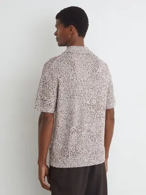 REISS Marco Cotton-blend Half-button Marled Polo - White/camel