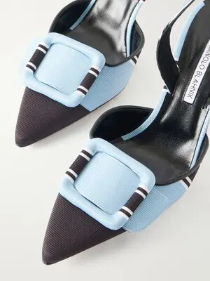 Manolo Blahnik Emilia Wickstead Maysli 70 Striped Grosgrain Slingback Pumps - Blue