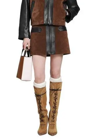 Marni Suede And Leather Mini Skirt - Brown