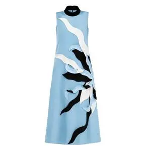 JULIA ALLERT Sleeveless High Neck A-line Occasion Dress With Sculptural Appliqu - Blue