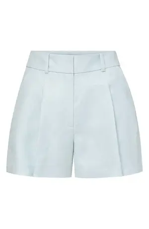 Veronica Beard Craig High Waist Pleated Cotton Blend Twill Shorts