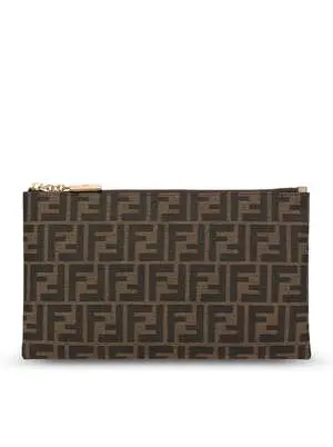 Fendi Medium Baguette Flat Pouch In Ff Jacquard Fabric - Brown