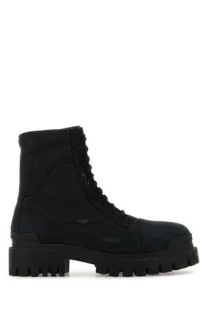 Balenciaga Canvas Combat Ankle Boots - Black