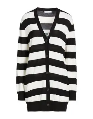 Max Mara Virgin Wool Cardigan With Velvet Trims - Black