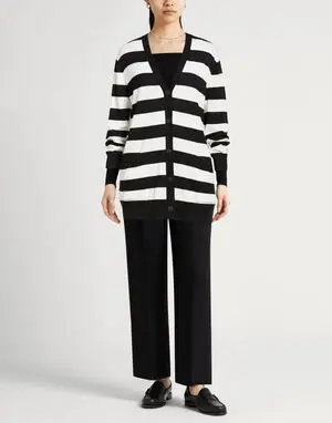 Max Mara Virgin Wool Cardigan With Velvet Trims - Black