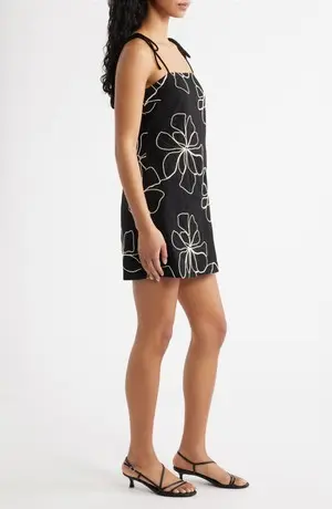 Moon River Floral Embroidered Tie Strap Minidress