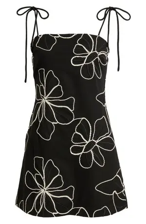 Moon River Floral Embroidered Tie Strap Minidress