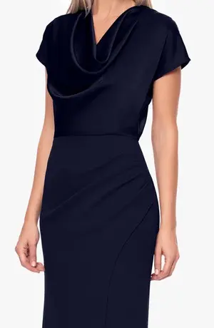 Betsy & Adam Cowl Neck Satin Gown