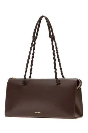 JIL SANDER Chocolate Leather Tangle Tent Shoulder Bag